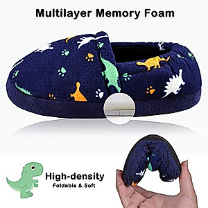 FUPPIA Boys Slippers for Kids Cozy Lining Bedroom Shoes Elastic Heel Dark Blue Size 4 5 US