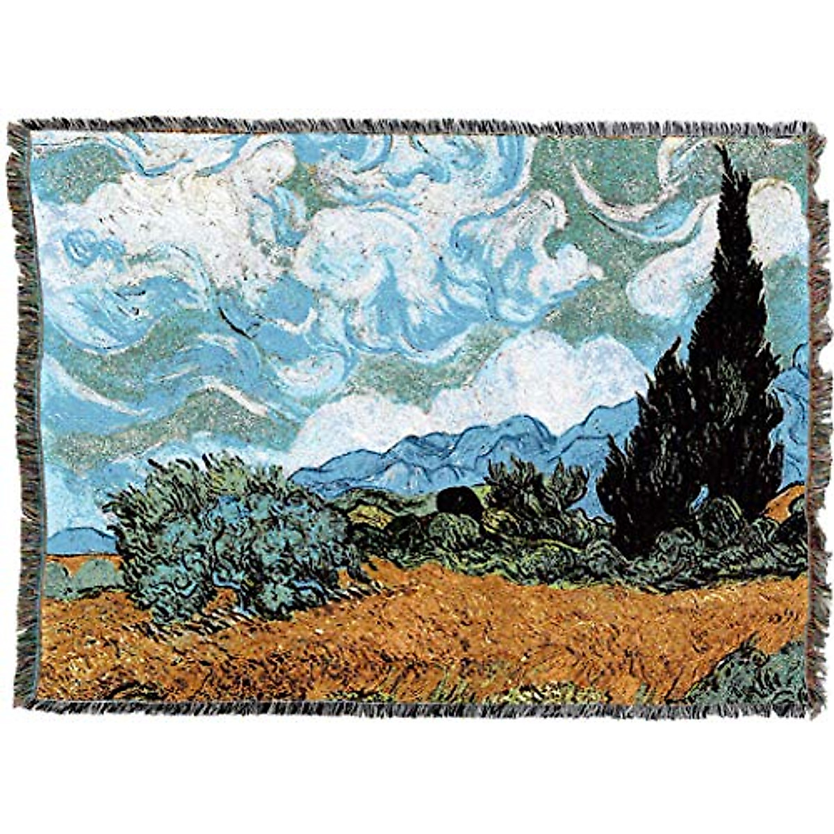 Pure Country Weavers Wheat Field with Cypresses Blanket by Vincent Van Gogh - Fine Art Gift Tapestry Throw Woven from Cotton - Made in The USA (72x54)