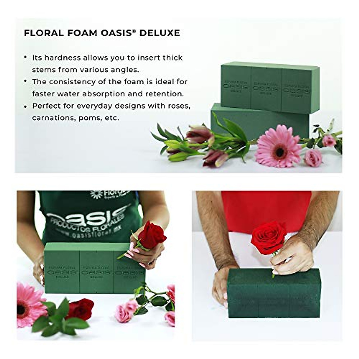 Oasis Smithers Floral Foam Deluxe - Foam Bricks - Craft Blocks - Foam for Dry Flowers - Lightweight Green Foam - Florist Foam for Arrangements and Decorations - 6 Pack