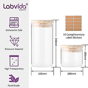 Labvida 4pcs Glass Food Storage Jars 21.3/47.7oz-2/2pcs Food Containers with Airtight Pine Lids, for Pasta, Cookies, Nuts, Coffee Beans, Cereal, Glass Canisters for Kitchen, Pantry,LVAG007