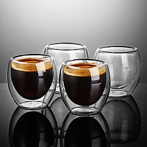 Espresso Cups, Glass Cups Shot Glass Coffee Espresso Cups Cafecito Cups Double Wall Thermo Insulated Glass ,80 ML/2. 7 Ounce,Set of 4
