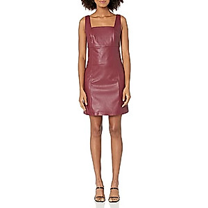 The Drop Women's Hank Vegan Leather Square Neck Mini Dress, Burgundy, XS