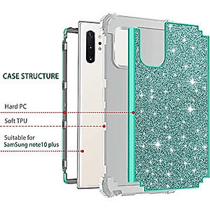 LONTECT for Galaxy Note 10 Plus 5G Case 3 in 1 Heavy Duty Hybrid Sturdy High Impact Shockproof Protective Cover Glitter Bling Case for Samsung Galaxy Note 10+ Plus/Note 10 Plus 5G,Shiny Green/Grey