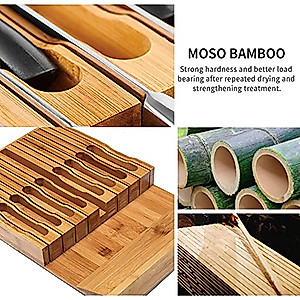 In-Drawer Knife Block,Bamboo Knife Drawer Organizer Insert, Kitchen Knife Drawer Storage for 16 Knives PLUS a Slot for your Knife Sharpener (Without Knives)