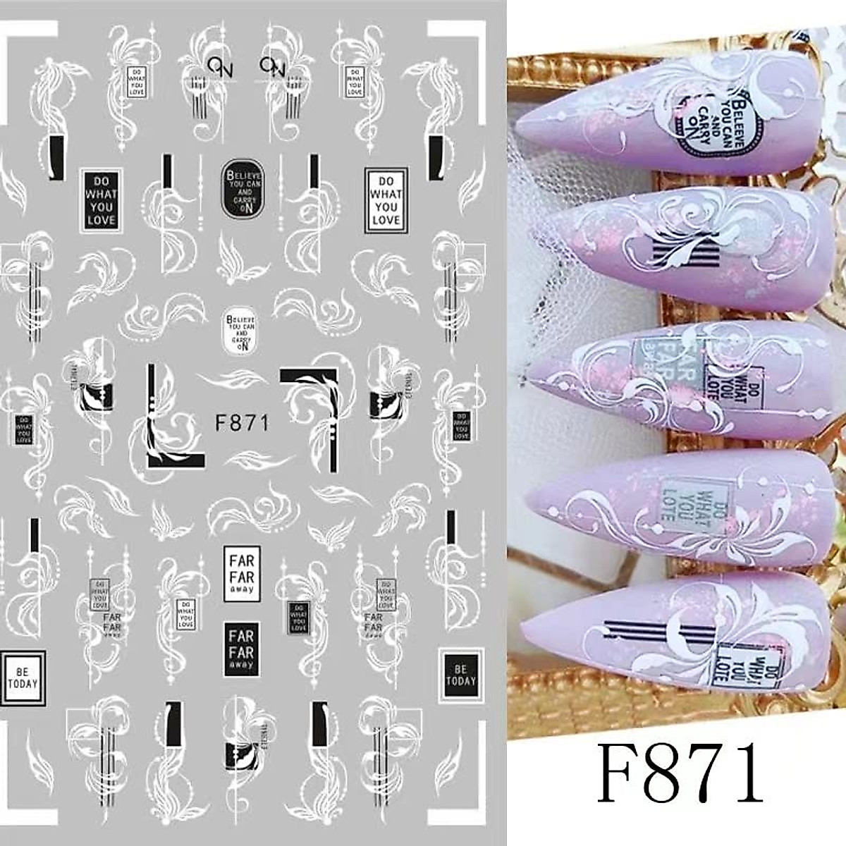 10 Sheets Spring Flower Nail Art Stickers Decals Self-Adhesive Pegatinas Uñas Black White Blossom Nail Supplies Nail Art Design Decoration Accessories