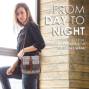 SIXTEASE Crossbody Bag for Women Vintage Style Genuine Leather, Upcycled Canvas, Rug, or Hair On - Cross Body Womens Bags with Inside Zipper Pockets - Resolute