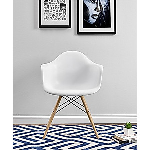 DHP Mid Century Modern Chair with Wood Legs, White