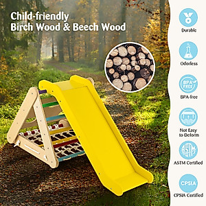 GLACER 4-in-1 Climbing Triangle w/Ramp, Climbing Toy Set with Rope Wall, Climbing Rock & Climbing Ladder, Fun Slide, Indoor & Outdoor Fun Triangle Climber for Kids Room, Play Room, Daycare (Rainbow)