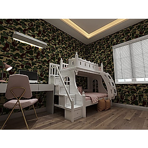 Self-Adhesive Vinyl Green Camouflage Contact Paper Peel and Stick Camouflage Wallpaper for Walls Cabinets Furniture Door Classroom Arts Crafts Removable 17.7x117 Inches