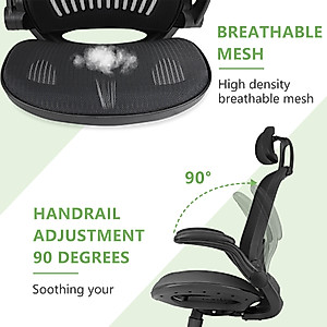 Office Chair Ergonomic Desk Chair Mesh Computer Chair with Lumbar Support Headrest Flip UP Arms Rolling Swivel Adjustable Task Chair for Adults(Black)