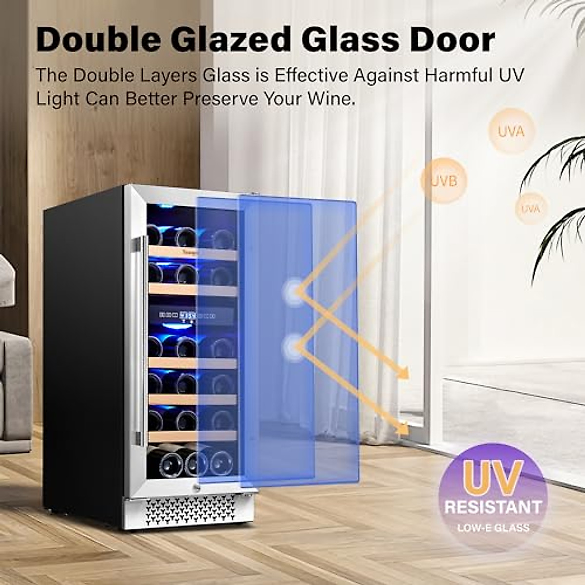 Yeego 18 Inch Wine Cooler, 20 Bottle Dual Zone Wine Refrigerator with Stainless Steel Tempered Glass Door,Memory Function, Fit Champagne Bottles, Wine Fridge Freestanding and Built-in