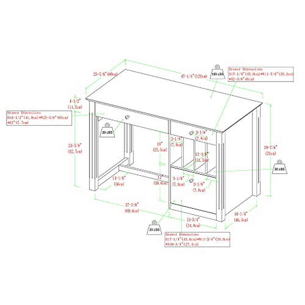 Walker Edison Modern Wood Computer Writing Desk Storage File Drawer Office Home Office Workstation Small, 48 Inch, White