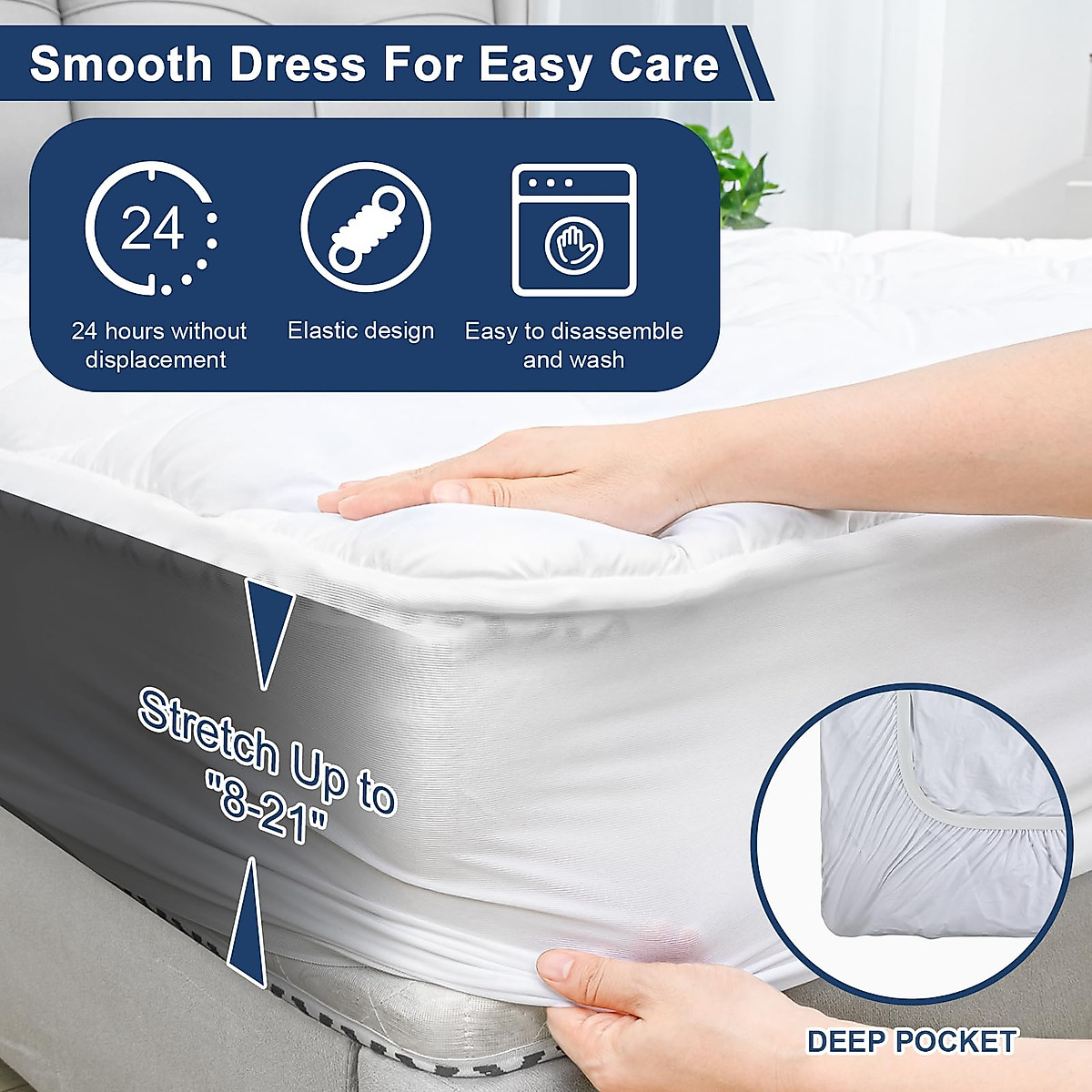 Queen Mattress Topper, Mattress Protector, Cooling Mattress Pad, Waterproof Mattress Protector, Soft Mattress Topper with 8-21IN Deep Pocket Mattress Cover Queen Size Bed (White Queen 60 x 80)