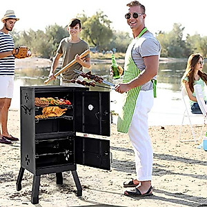 Moccha Smoked Carbon Oven, Vertical Charcoal Smoker, Outdoors Charcoal Barbeque, Iron Structure, Two Layers Design, with Two Chrome-Plated Nets, Two Charcoal Pots, Suitable for Lawn Picnic, Black