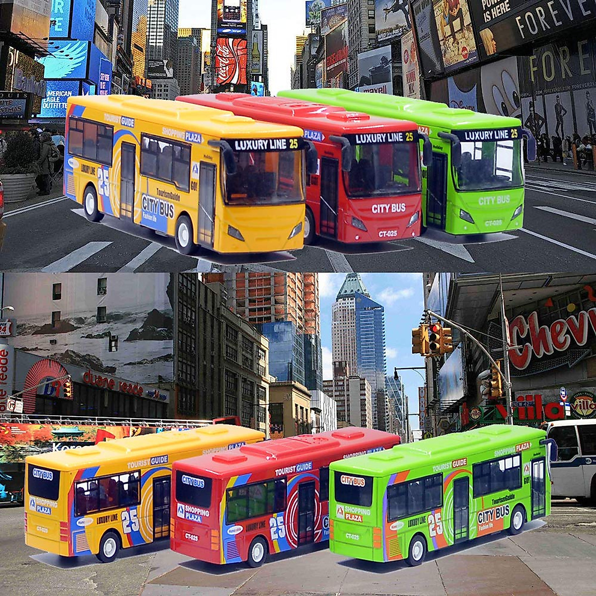 Ailejia City Bus Toy Die Cast Pull Back Buses Vehicles Mini Car Diecast Model Car Toys Lights and Music (Green)