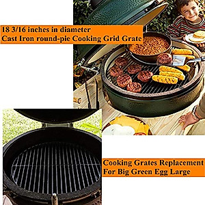 18 3/16" Grill Grate for Big Green Egg Grate, Large Egg, Vision Grill Parts B-11N1A1-Y2A, C4F1F1SB, VGKSS-CC2, 5-CR4C101 & Other 18" Kamado Grills, for Matte Cast Iron Big Green Egg Large Accessory