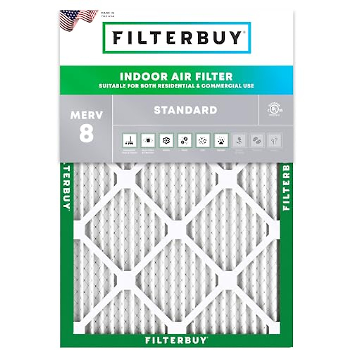 Filterbuy 20x25x2 Air Filter MERV 8 Dust Defense (1-Pack), Pleated HVAC AC Furnace Air Filters Replacement (Actual Size: 19.50 x 24.50 x 1.75 Inches)