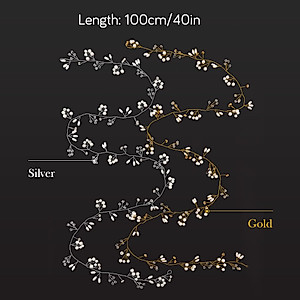 Gimsan Silver Hair Vine Bridal Headband with Long Pearl and Crystal Beads for Women and Girls - Hair Jewelry Wedding Hair Accessories for Brides Bridesmaids Head Piece