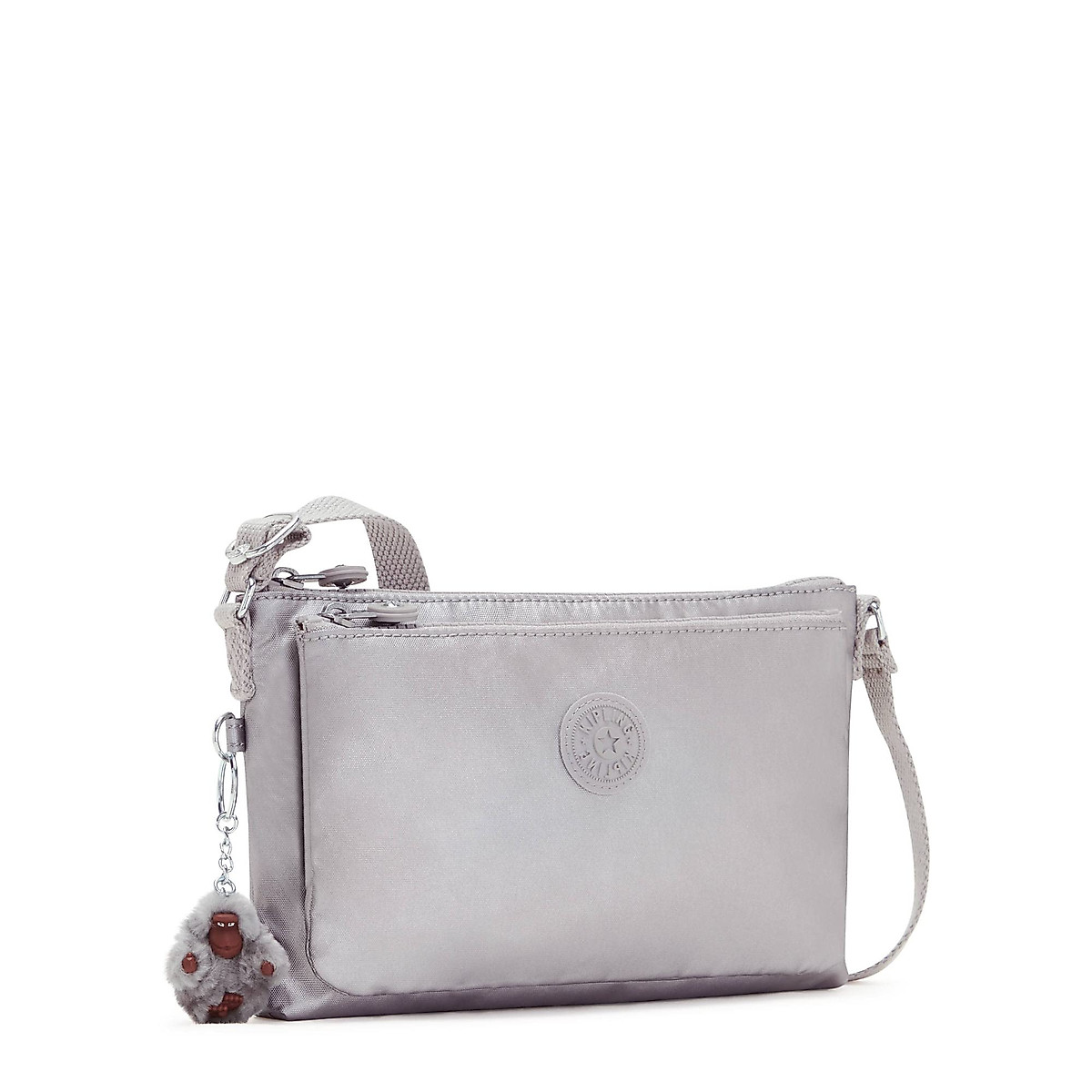 Kipling Mikaela Metallic Crossbody Bag Smooth Silver Metallic