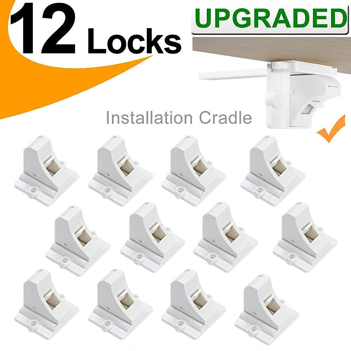 Baby Proofing Magnetic Cabinet Locks - 12 locks + 2 keys bundle with Extra Child Proof Replacement Magnet Key