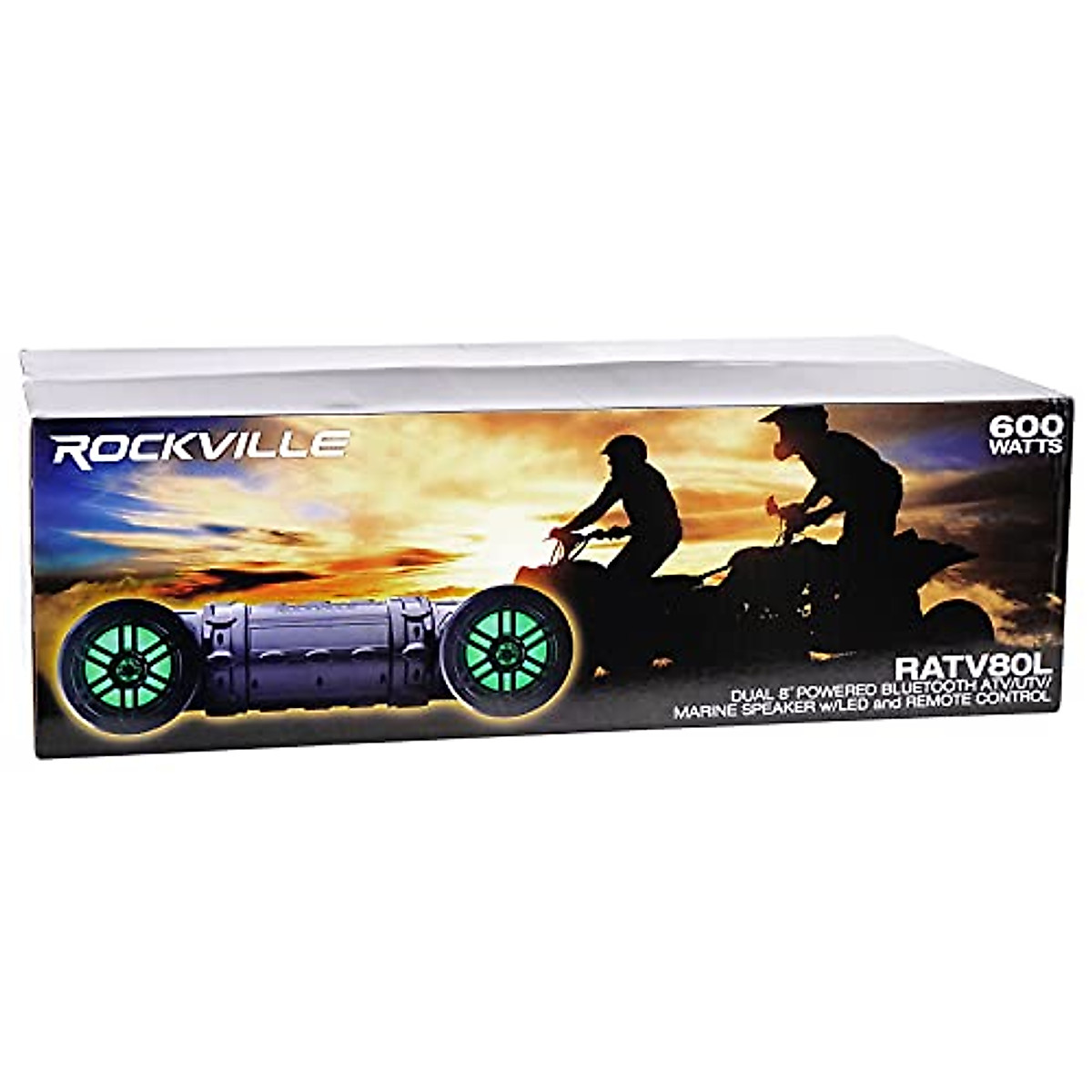 Rockville RATV80L Bluetooth Dual 8" Powered 600w ATV/UTV/Marine Speaker w/LED