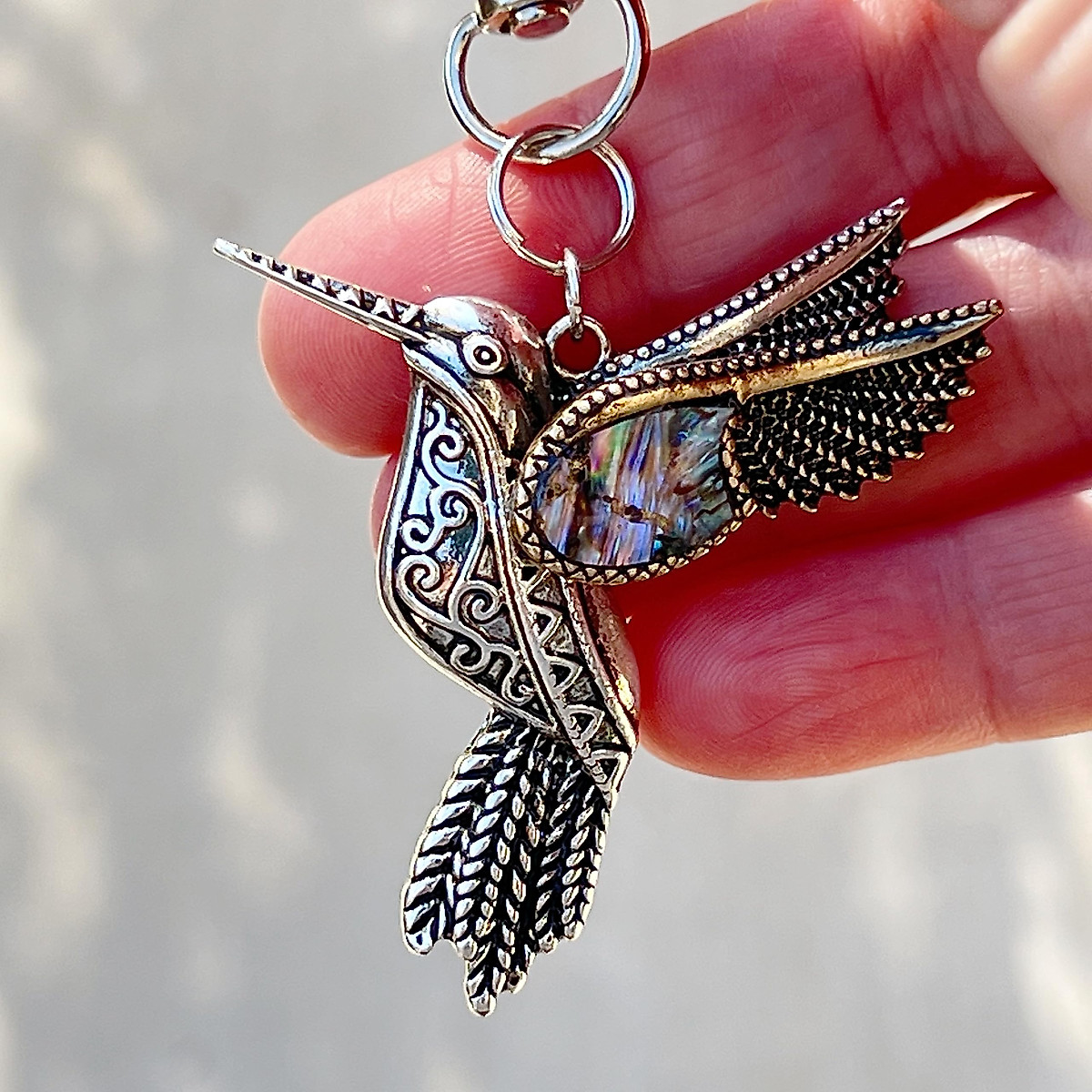 Hummingbird Zipper Pull Charm for Purses, Cute Abalone Bird Backpack Charms, Unique Custom Handbag Jewelry, Personalized Zipper Charms, Camera Bag Charms, Cool Keychain Charm