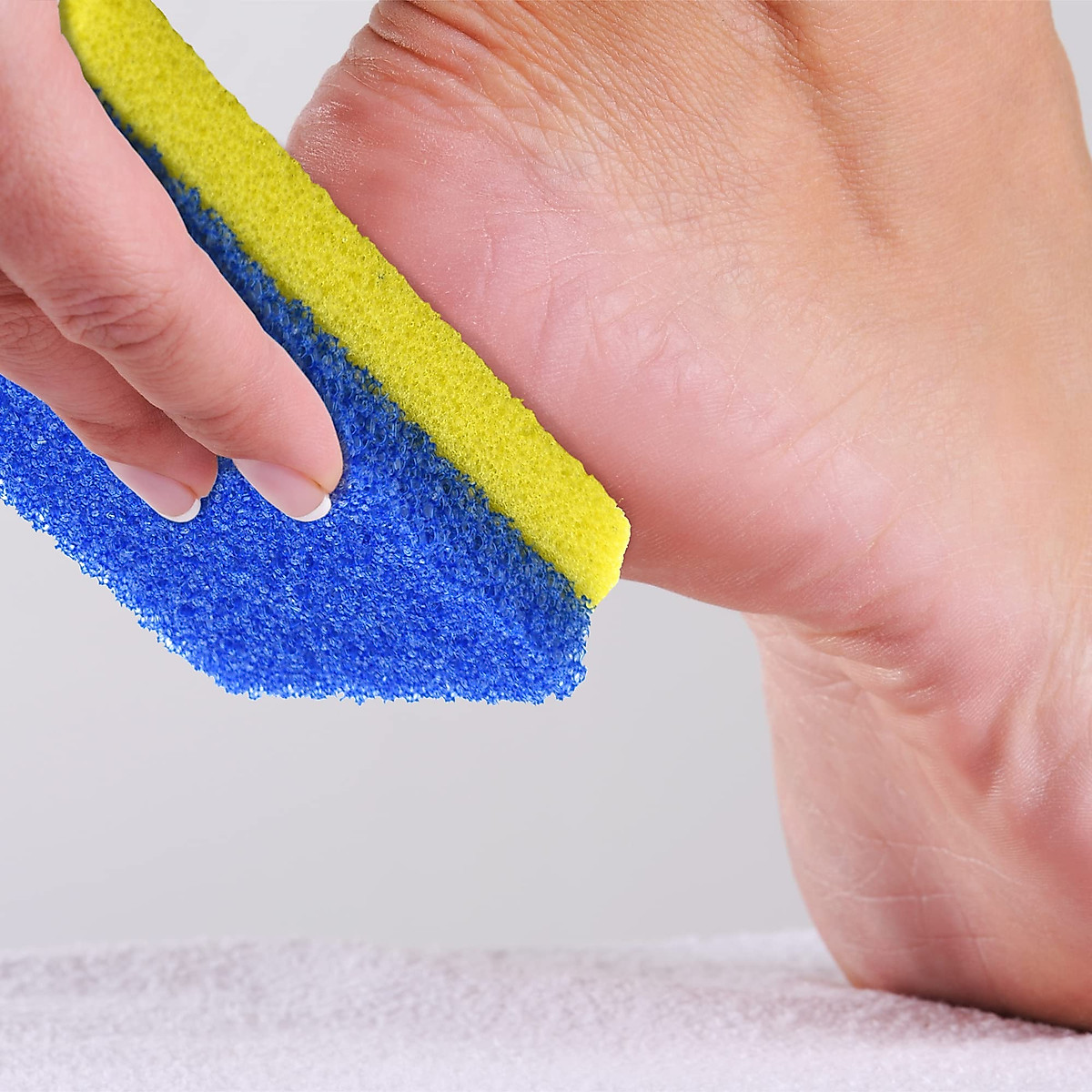 PrettyClaw 4pc Pumice Stone for Feet Callus Remover Pumice Pad Pedicure Tool Pumice Bar Removes Dead Skin Pumice Foot Scrubber Blue/Yellow (Pack of 4)