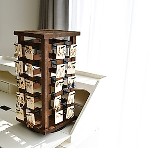 Ikee Design 5 Tiers Easy Assemble Wood Rotating Jewelry Display Tower with 42 Removable Hooks,Spinning Earring Card Storage Display Stand for Store, Showcase, Tradeshow and Home,Brown Color