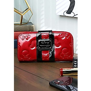 Disney Mickey and Minnie Embossed Wallet,Red and Black patent,One Size