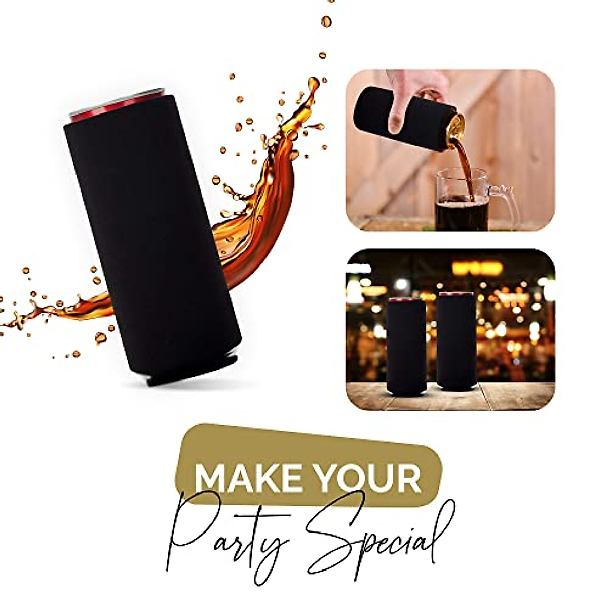 Set of 12 Blank Slim Can Coolers, 12 Neoprene slim can sleeves, 12oz Blank Beer Skinny Can Cooler, Perfect Sublimation Slim Can Cooler (Black)