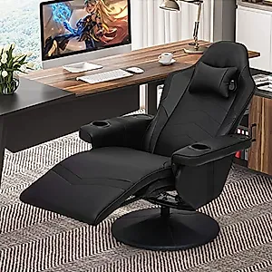 MoNiBloom Massage Gaming Chair with Speakers Video Game Chair Single Bedroom Sofa Recliner High-Back Comfy Gaming Couch with Footrest and Storage Bag Swivel Home Theater Seating with Cupholder, Black