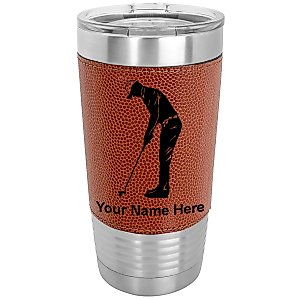 LaserGram 20oz Vacuum Insulated Tumbler Mug, Golfer Putting, Personalized Engraving Included (Faux Leather, Basketball Style)