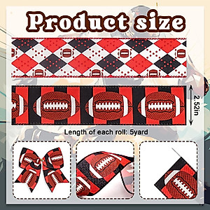 Hying 2 Rolls Football Ribbons for Wreath Bows, Sports Rolls Ball Wired Edge Ribbons Black Red Burlap Ribbon Football Craft Ribbons for Gift Wrapping Football Theme Party Supplies