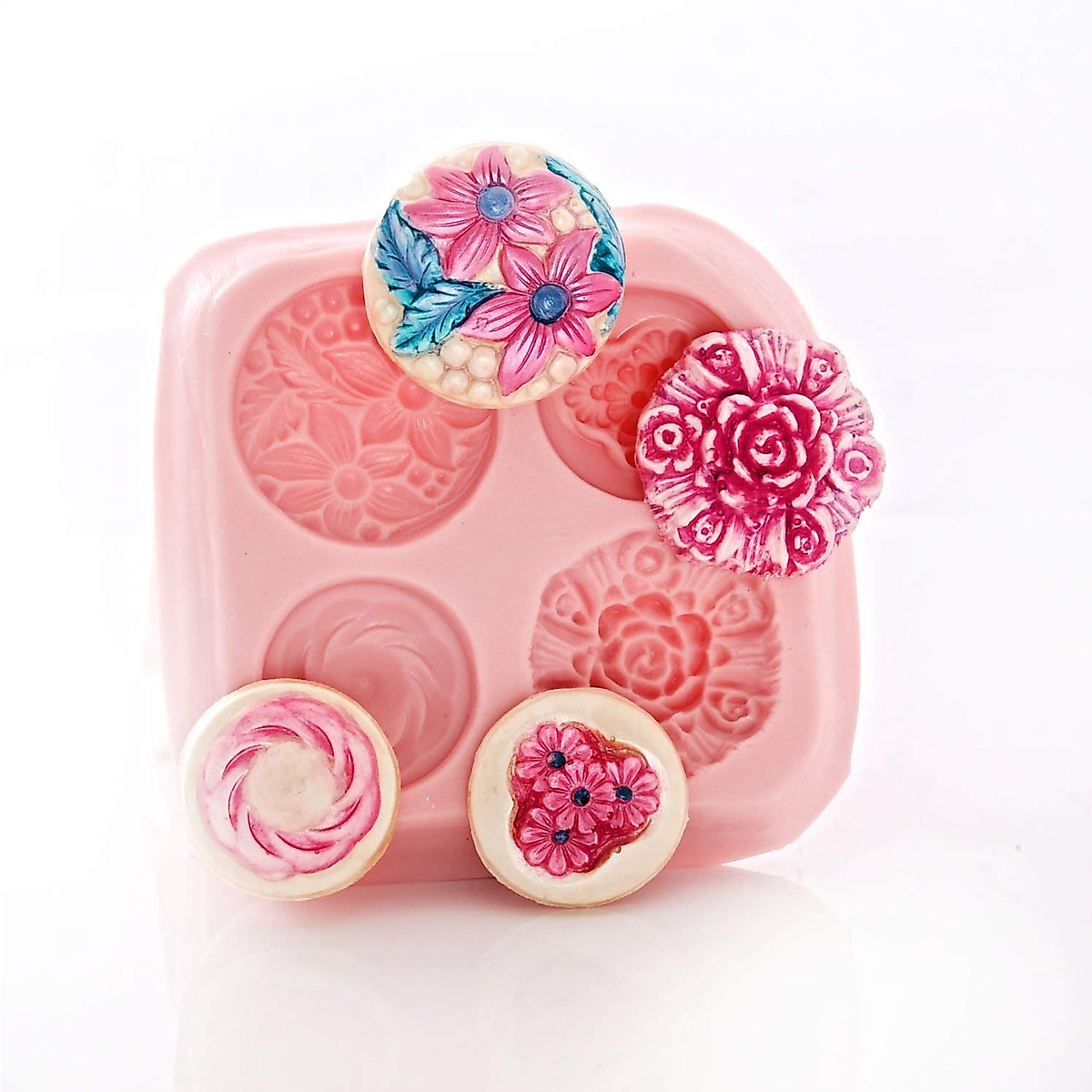 Flower Vintage Style Button Silicone Mold Fondant Chocolate Mint Resin Polymer Clay Jewelry Craft Mold