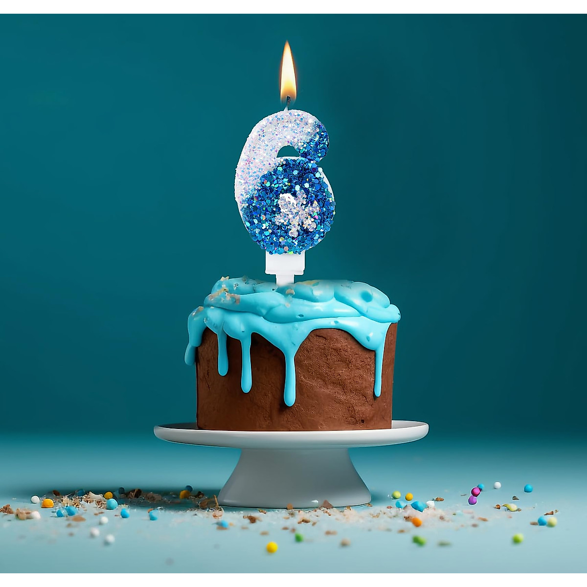 Blue Birthday Candles 3, Blue and White Glitter Birthday Number 3 Candles with Snowflake Party Supplies