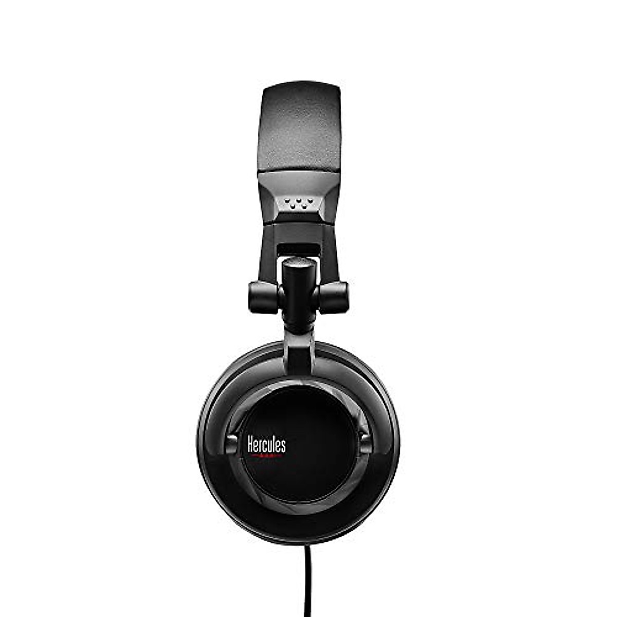 Hercules HDP DJ45: Closed-back headphones for DJs. Foldable, with pivoting earpieces and a 6.6-foot/2-meter cable