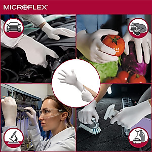 Ansell Microflex N80 Disposable Nitrile Gloves w/Full Texture for Automotive, Maintenance, Cleaning - Large, White (Box of 100)