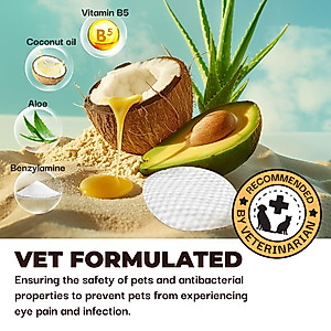 PHONGLEO Dog Eye Wipes, Cat Eye Wipes, Thicker, 100 Pieces, 3 Inch, Pet Eye and Cleaning Wipes, Made of Soft Non-Woven Fabric, Moisturized with Coconut Oil and Aloe Vera, Fragrance Pets Love.