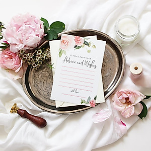 URROMA 4”x6” Wedding Advice and Wishes Cards, 50 Pcs Floral Advice and Wishes Cards for Receptions Dinner Parties and Celebrations Bridal Shower Table Decor