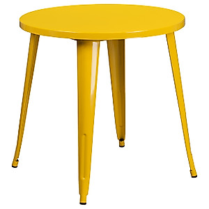 Flash Furniture Commercial Grade 30" Round Yellow Metal Indoor-Outdoor Table Set with 2 Cafe Chairs