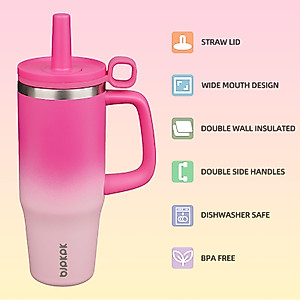 BJPKPK 32oz Stainless Steel Insulated Tumbler with Handle and Straw Travel Coffee Mug Thermal Cups with Lid,Cherry Blossom