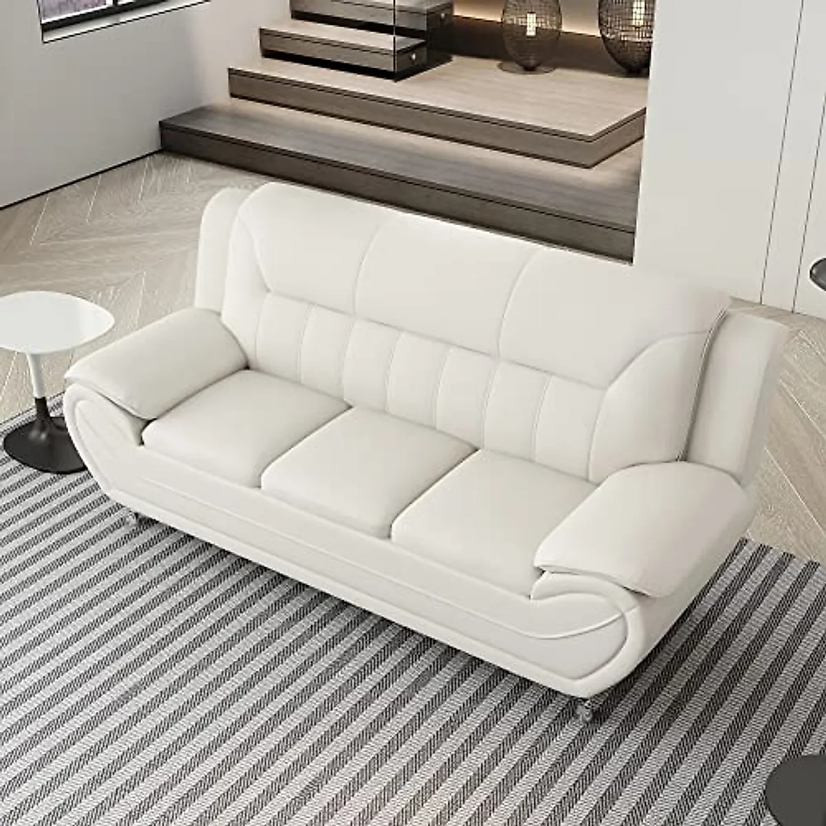 US Pride Furniture Michael Collection Modern Style Faux Leather Couch-Versatile 3 Seater Accent Piece for Living Room, Bedroom or Office-Comfortable Design and Elegant Look, 79" Sofa, Snowy White