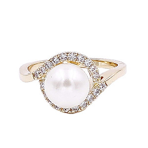 8 mm Pearl Ring AAA CZ Micro Pave Size 5-10 Wedding Jewelry (Gold, 7)