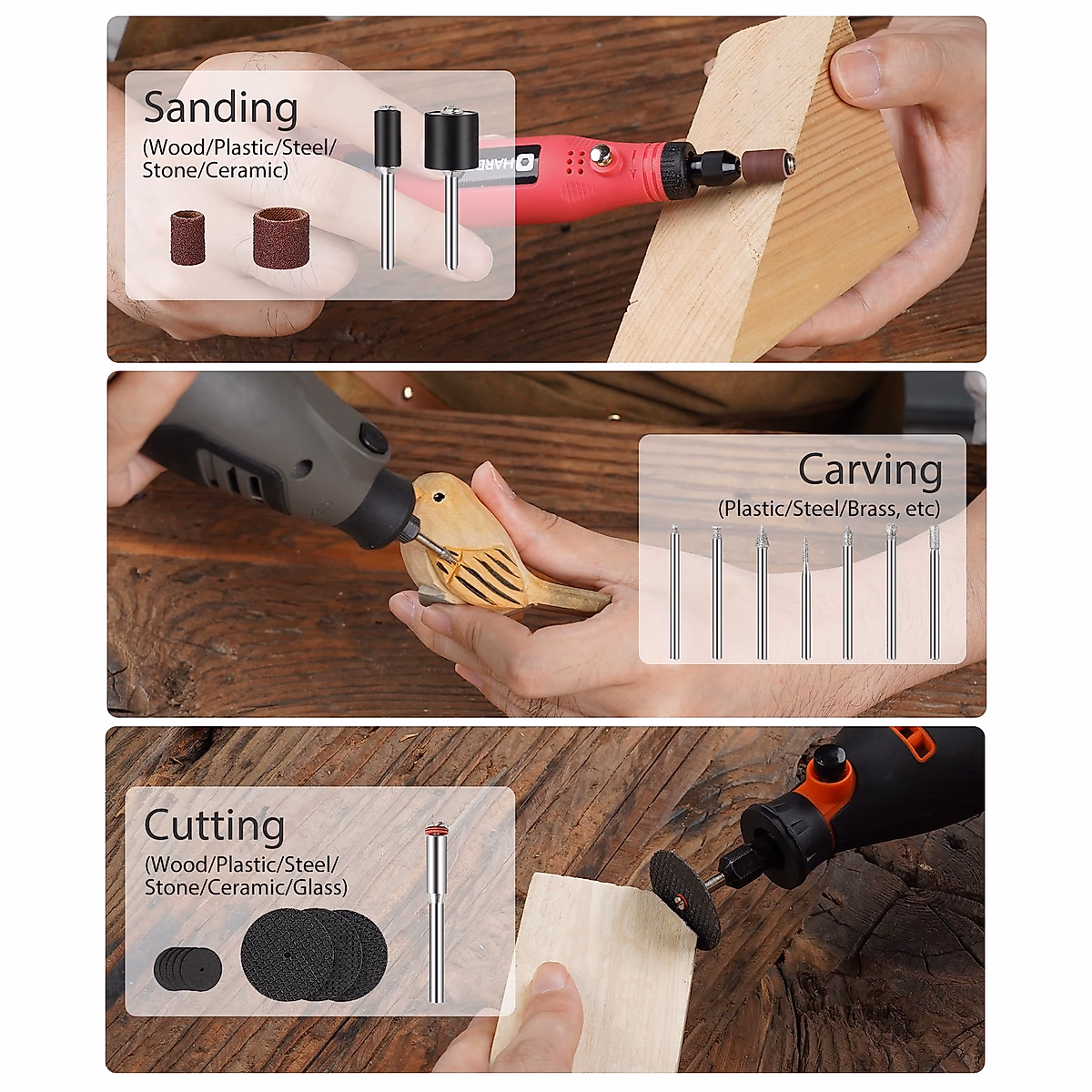 HARDELL Rotary Tool Accessories, 227pcs Power Rotary Tool Accessories Kit, 1/8"(3.2mm) Diameter Shanks, Universal Fitment for Easy Cutting, Polishing, Sanding, Carving, Grinding(Orange)