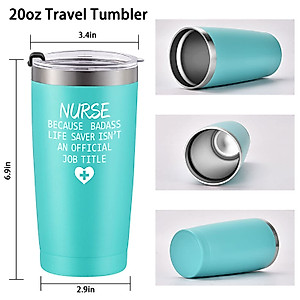 Qtencas Nurse Gifts, Nurse Because Badass Stainless Steel Travel Tumbler, Funny Birthday Christmas Appreciation RN Gifts for Nurse Friends Coworkers Nurse Practitioner Women(20 oz, Mint)