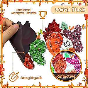 15Pcs Fall Magnets Decorations, Fall Reflective Car Refrigerator Magnets, Holidays Magnetic Stickers, Autumn Leaves Pumpkin Magnet Decal Accessories Thanksgiving Decoration for Garage Door Car Fridge