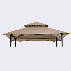 voqoomkl 5×8 Grill Gazebo Replacement Canopy Cover, Double Tiered Outdoor Grill Canopy Top, UV Resistant and Waterproof BBQ Tent Grill Shelter Cover for Barbecue and Picnic, Beige