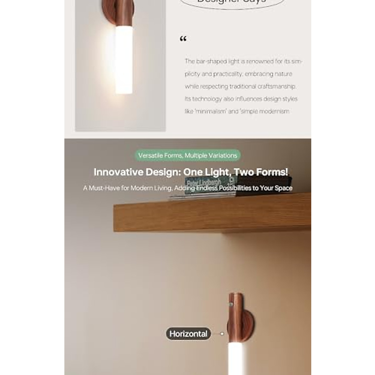 Portabl Bar-Shaped Smart Motion Sensor Night Light, Build in Rechargeable Battery Magnetic LED Wall Sconce for Living Room, Bedroom, Hallway, Wardobe. (1 Pack)