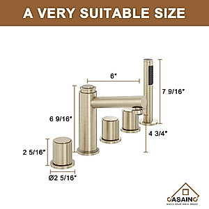 CASAINC Bathtub Faucet Set, Roman Tub Faucet with Hand Shower 5 Hole, Bathtub Faucet Set with Deck Mount Tub Faucet with Sprayer Single Handle (Brushed Gold)