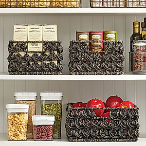 mDesign Seagrass Woven Rectangular Storage Basket Bin with Handles, Rectangle Weave Seagrass Storage Baskets for Shelves, Cubbies, Home, Hold Hand Towels, Food, Snacks, Appliances, 6 Pack, Black Wash